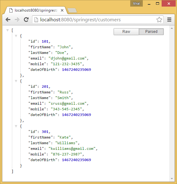 Spring 4 MVC REST Controller Service Example JSON CRUD Tutorial 